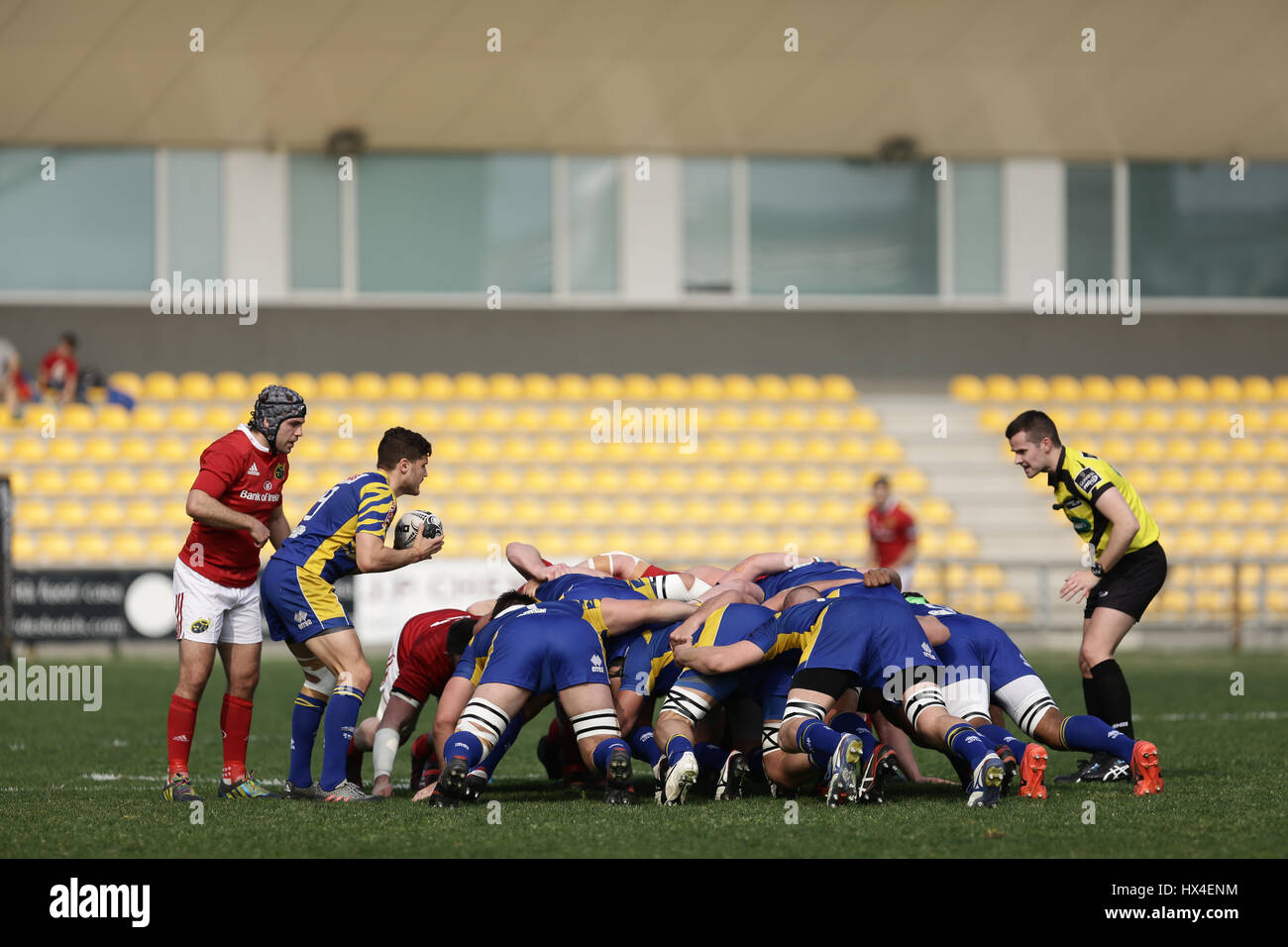 Parma,Italy.25th March, 2017.Zebre's scrum half Marcello Violi is ready ...