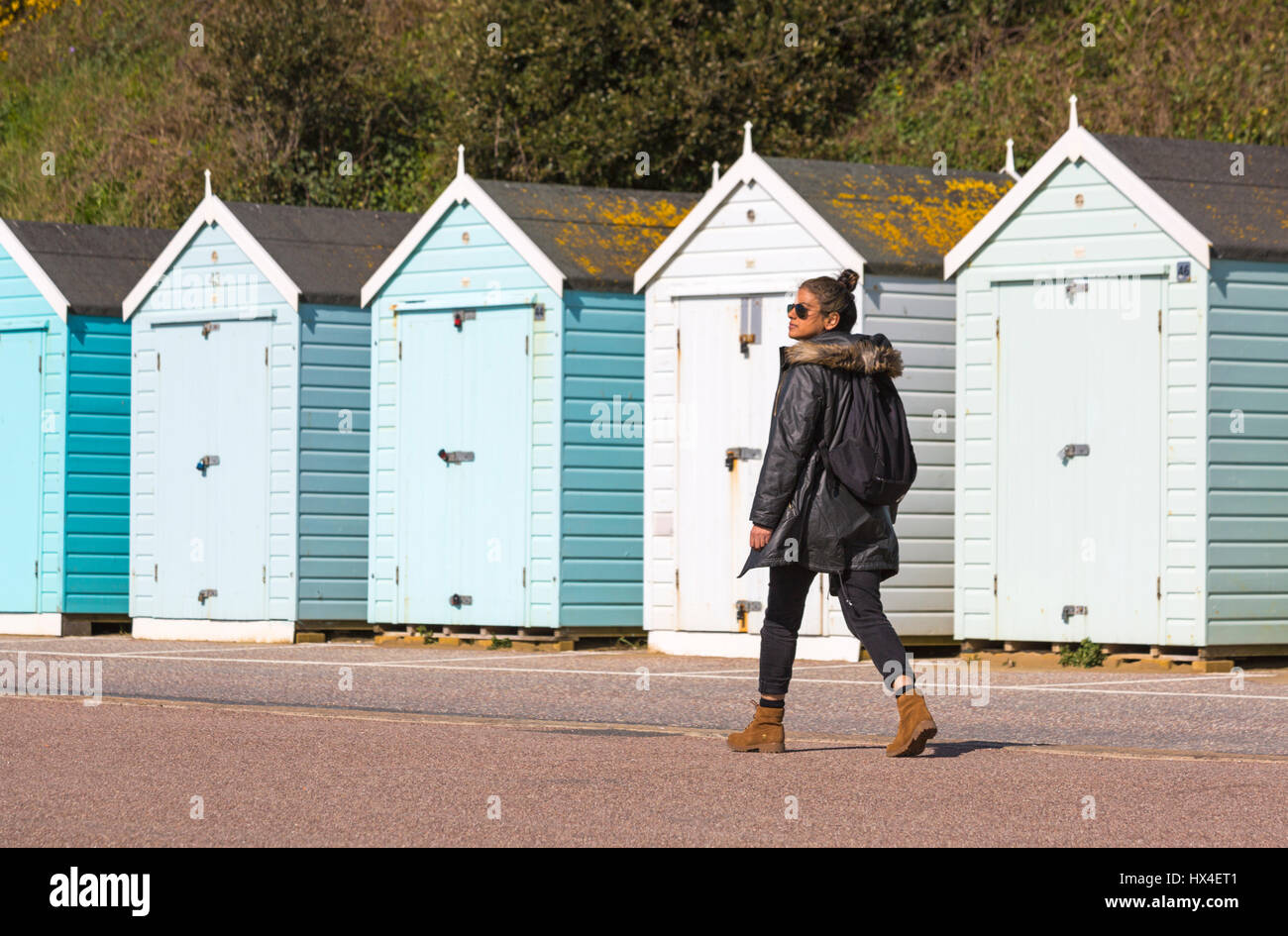 Woman walking along promenade at bournemouth hi-res stock photography ...