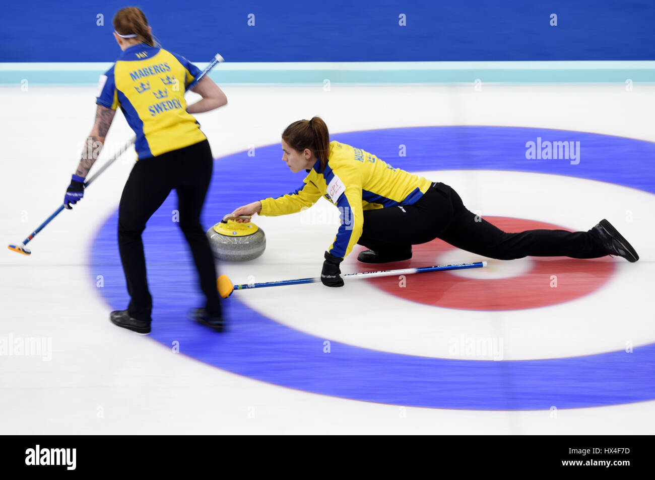 Beijing, China. 23rd Mar, 2017. Anna Hasselborg (R) of Switzerland ...