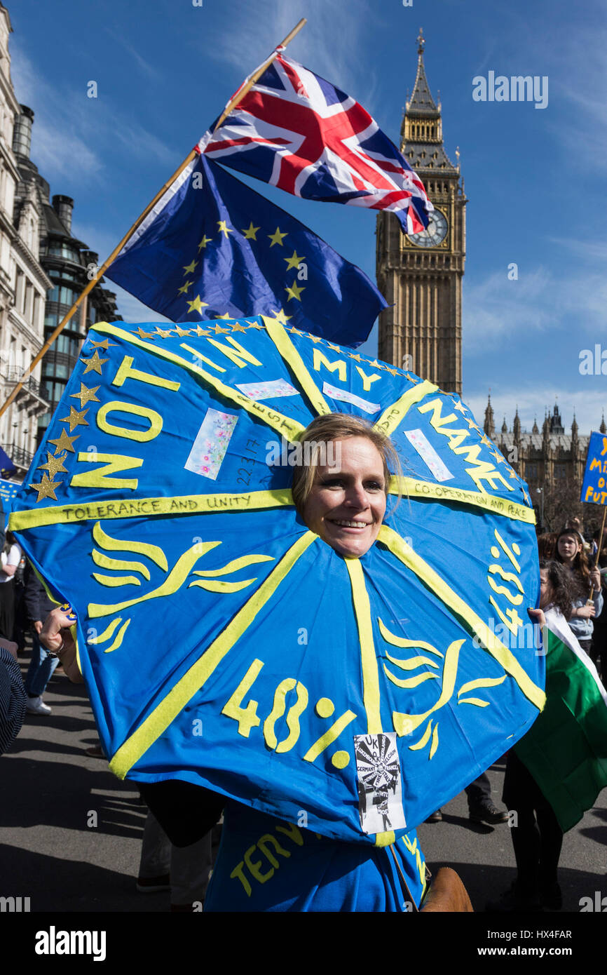 London, UK. 25 March 2017. Unite for Europe March. Anti-Brexit ...