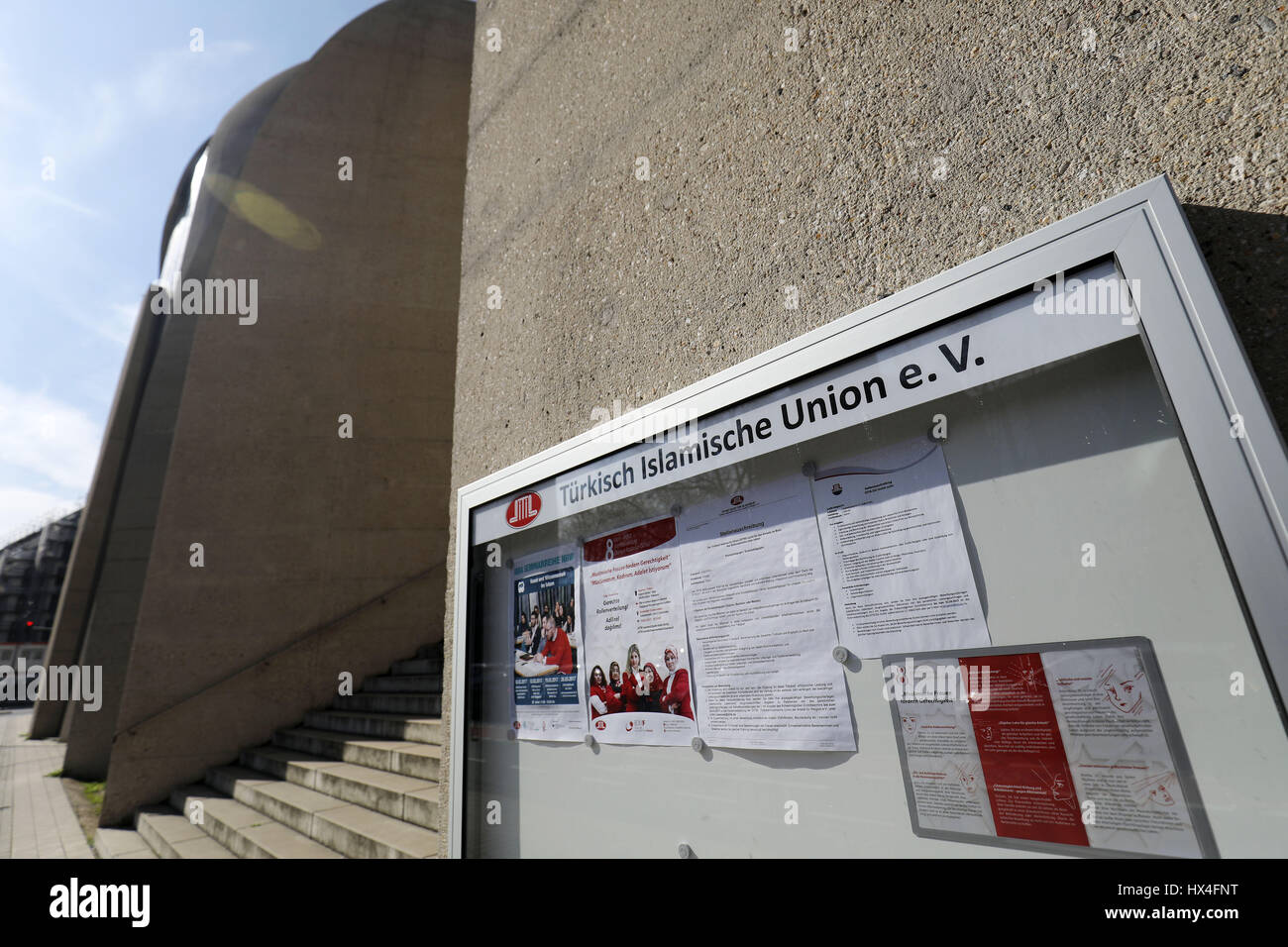 Cologne, Germany. 23rd Mar, 2017. A sign for the Turkish-islamic union ...