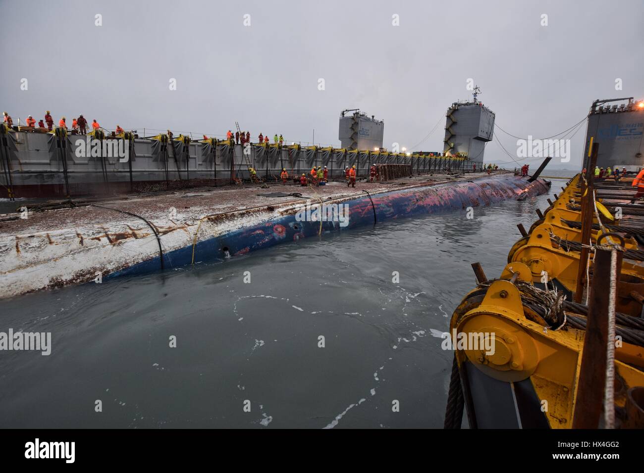 Seoul, South Korea. 25th Mar, 2017. The sunken passenger ferry Sewol is ...
