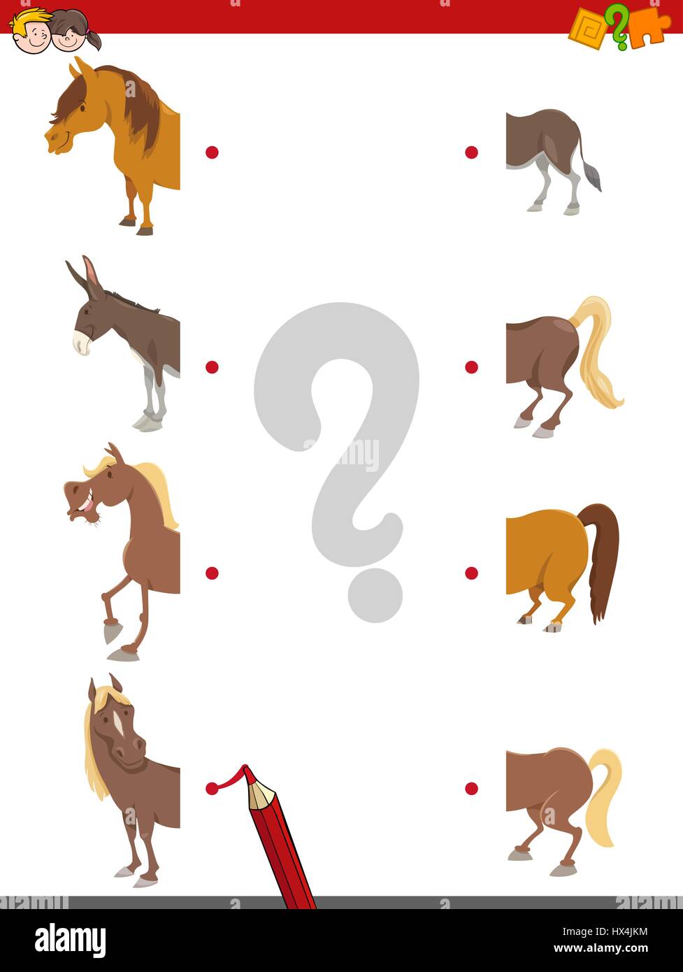 Cartoon Illustration of Educational Matching Halves Game with Horses ...