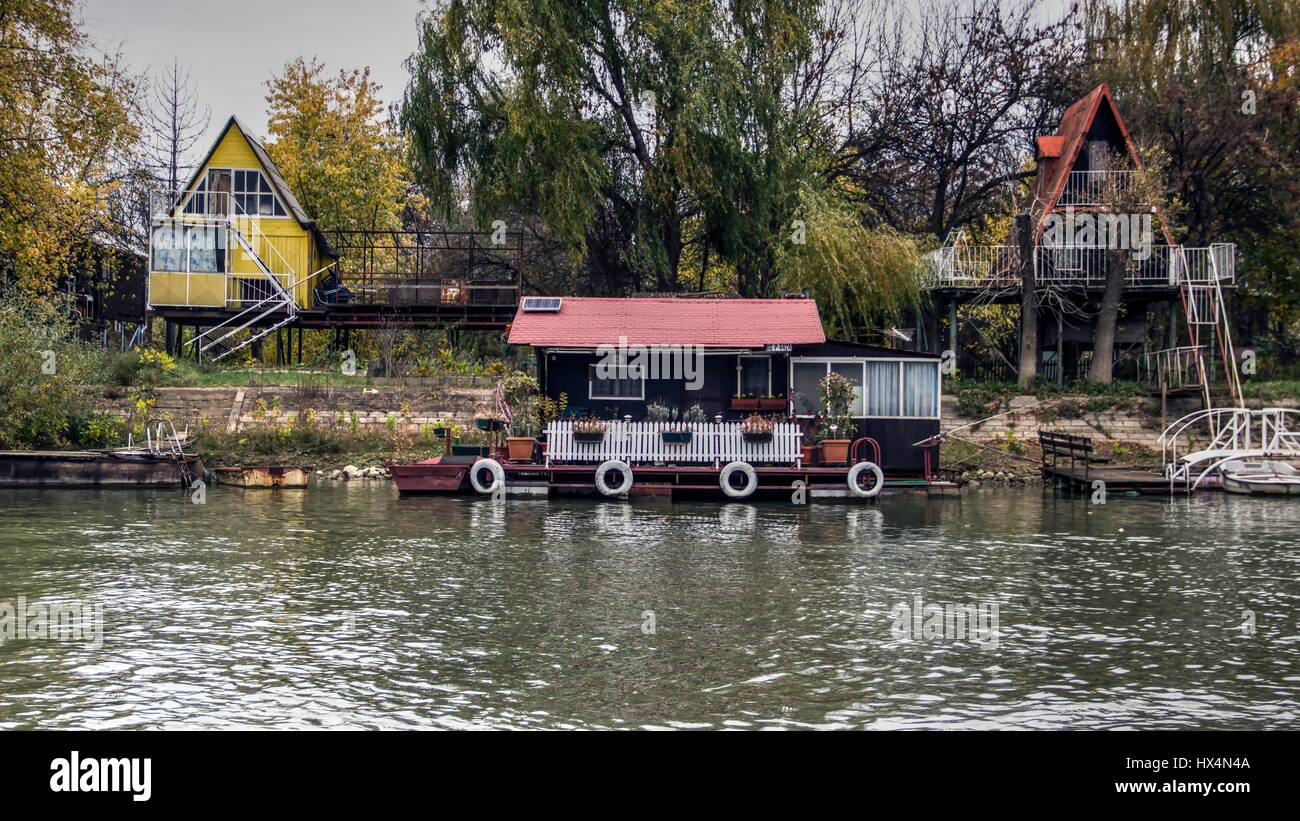 Sava River, Serbia - Raft houses and pile dwellings on the waterfront ...