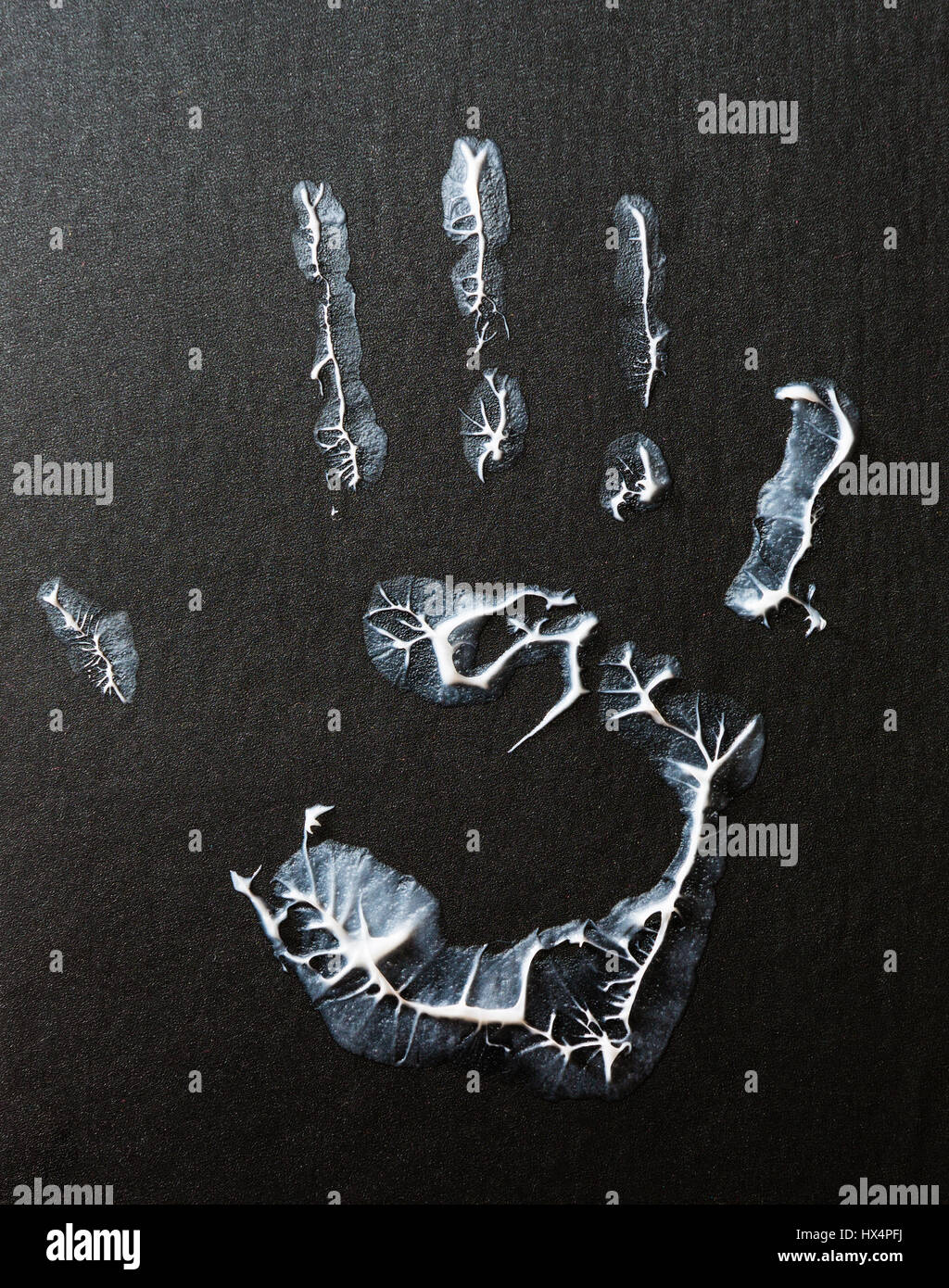 fat human hand imprint on black background, vertical photo Stock Photo ...