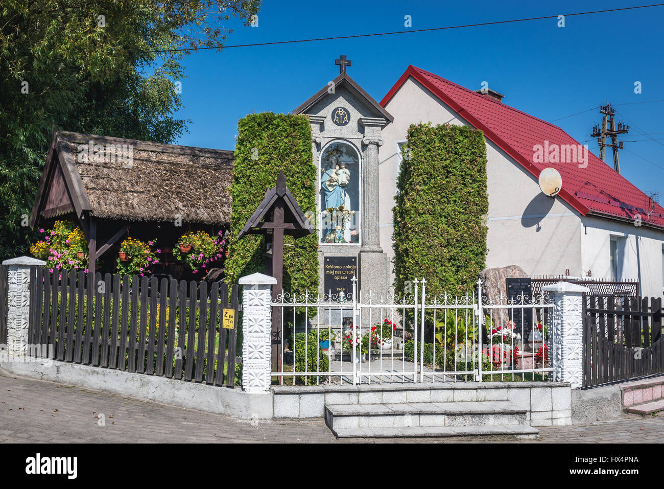 wayside shrine in one of the vilages of Kartuzy County, Kashubia region ...