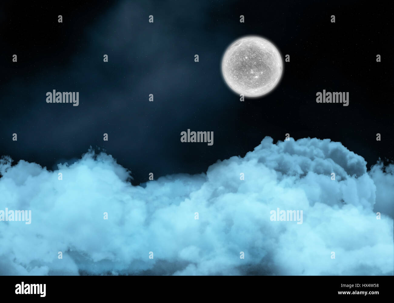 Night sky background with fictional moon above clouds Stock Photo - Alamy