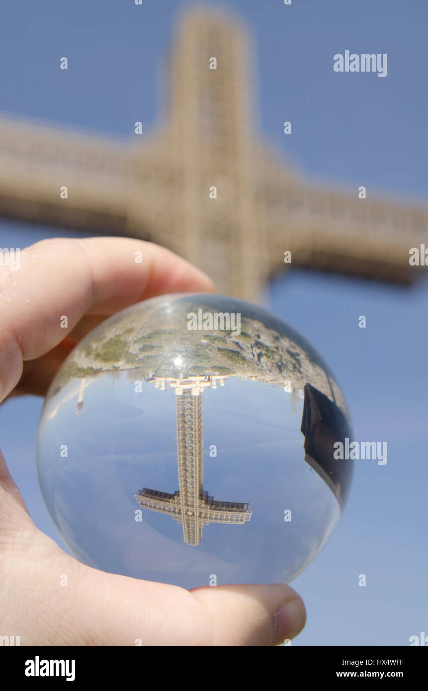 Millennium cross on Vodno through crystal ball Stock Photo - Alamy