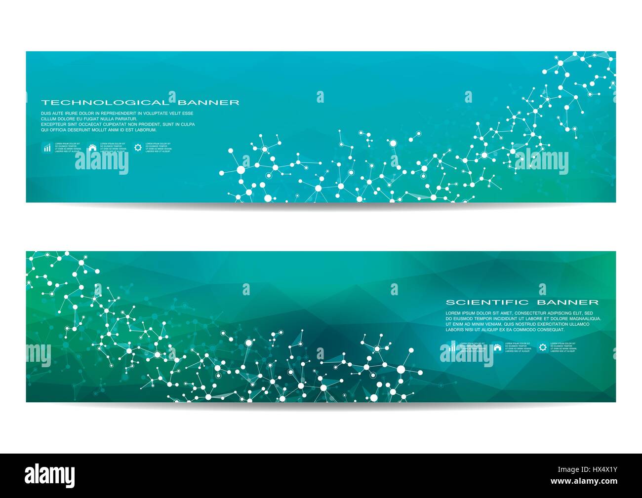 Two scientific banner. Molecular structure of DNA and neurons ...