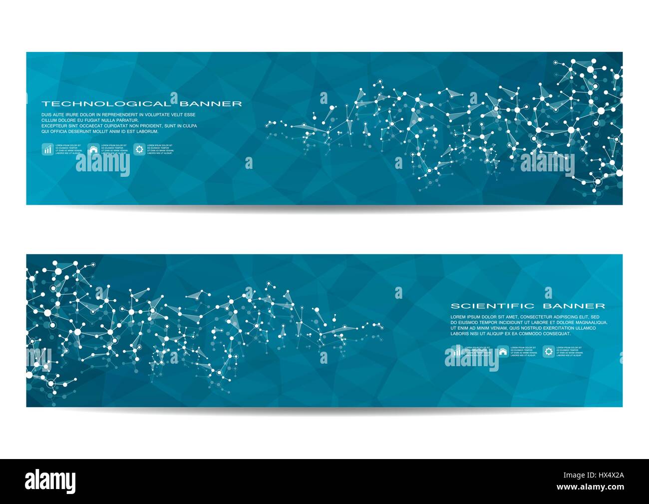 Two scientific banner. Molecular structure of DNA and neurons ...