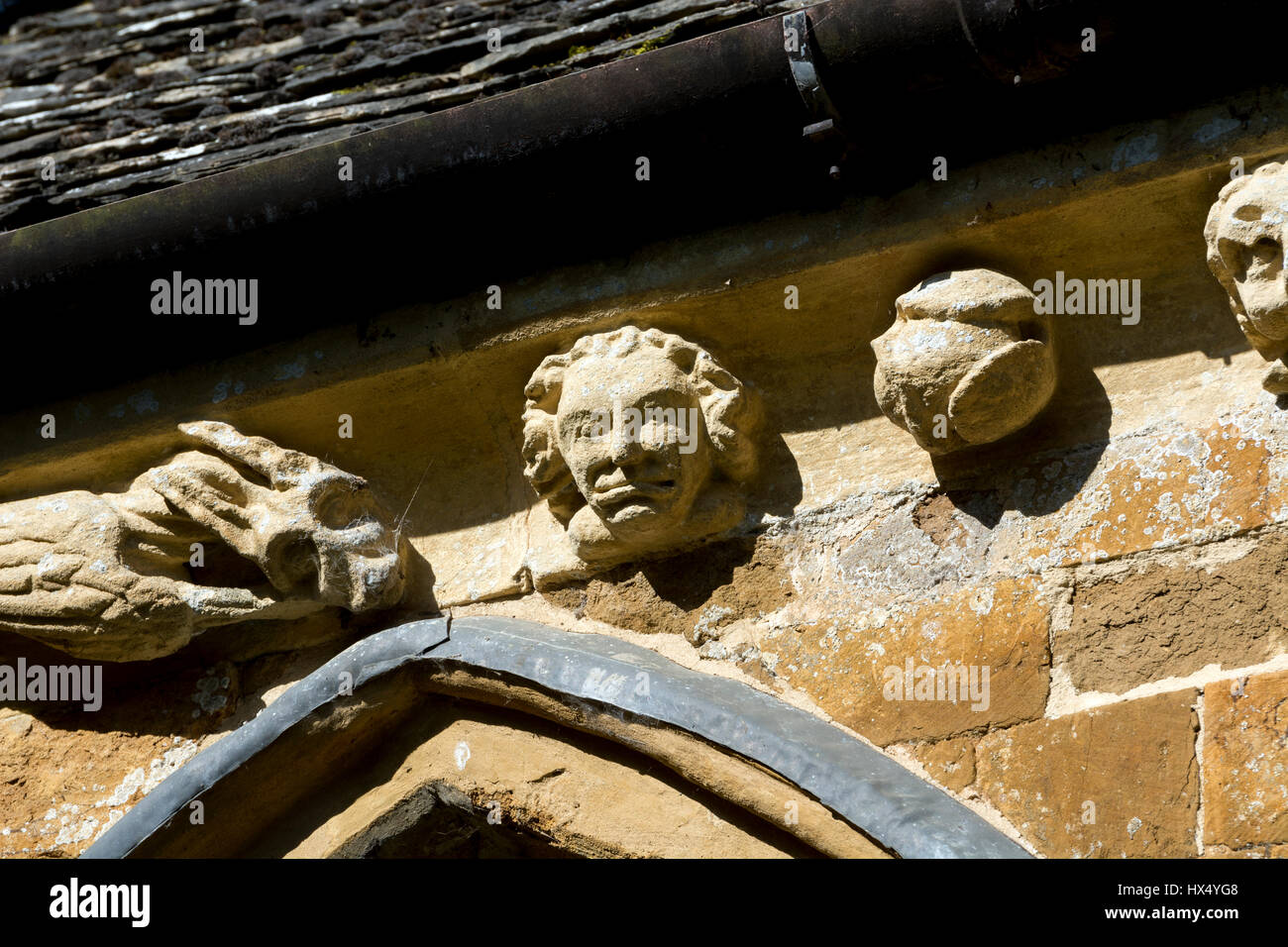 Stone carvings on St. Peter`s Church, Hanwell, Oxfordshire, England, UK ...