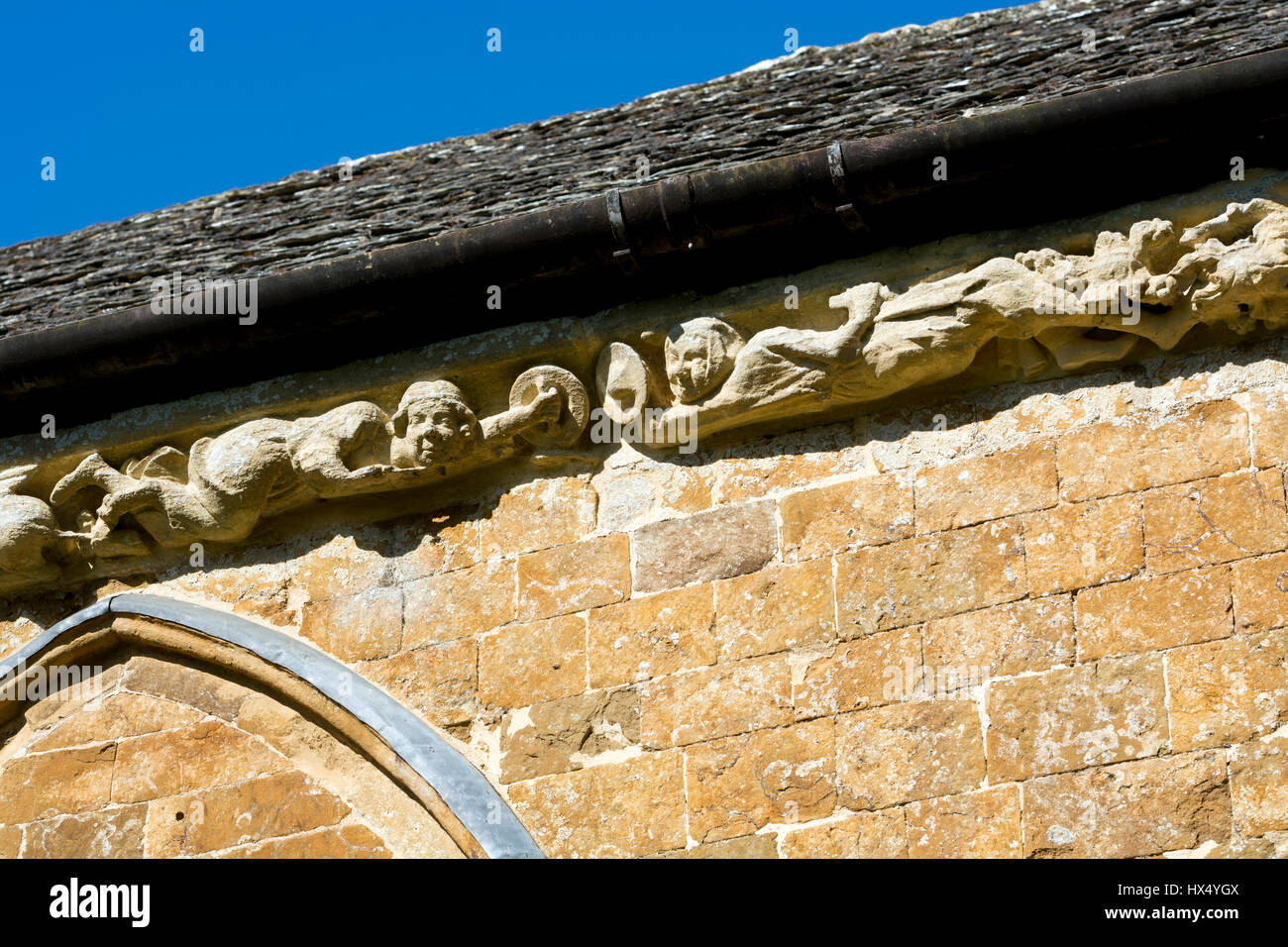 Stone carvings on St. Peter`s Church, Hanwell, Oxfordshire, England, UK ...