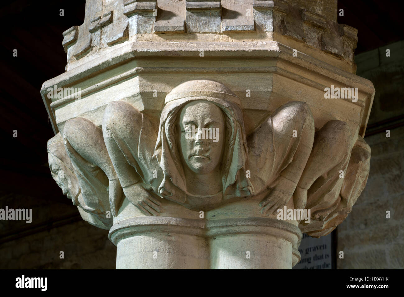 A carved capital in St. Peter`s Church, Hanwell, Oxfordshire, England ...