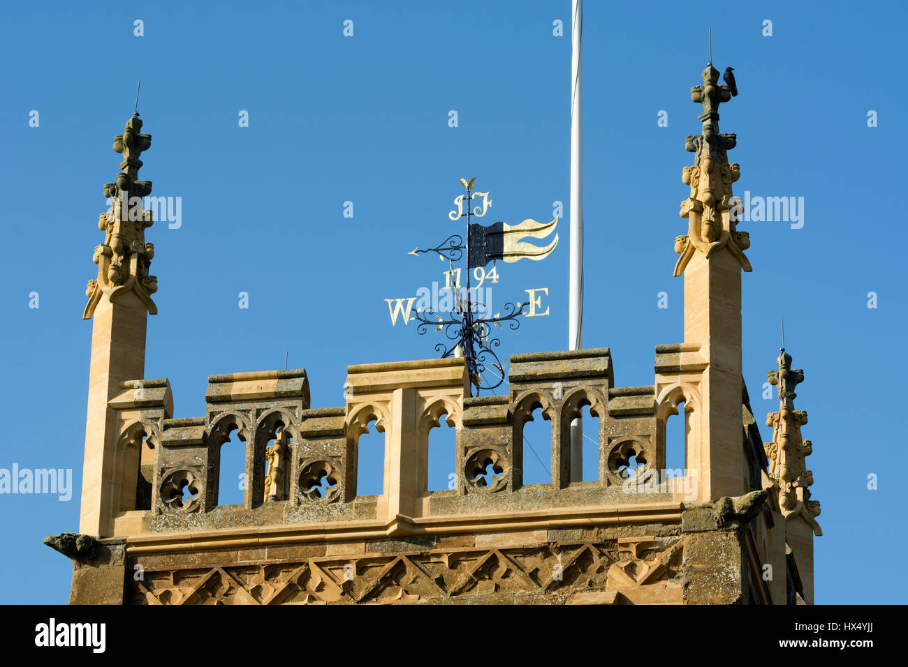 Tower detail and weather vane,St. Peter`s Church, Kineton, Warwickshire ...