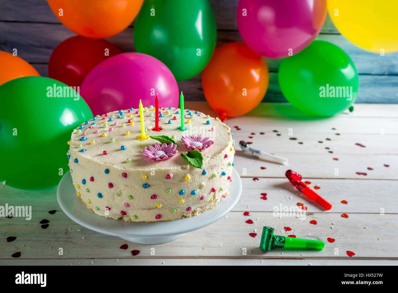 Birthday cake ready to for a party Stock Photo - Alamy