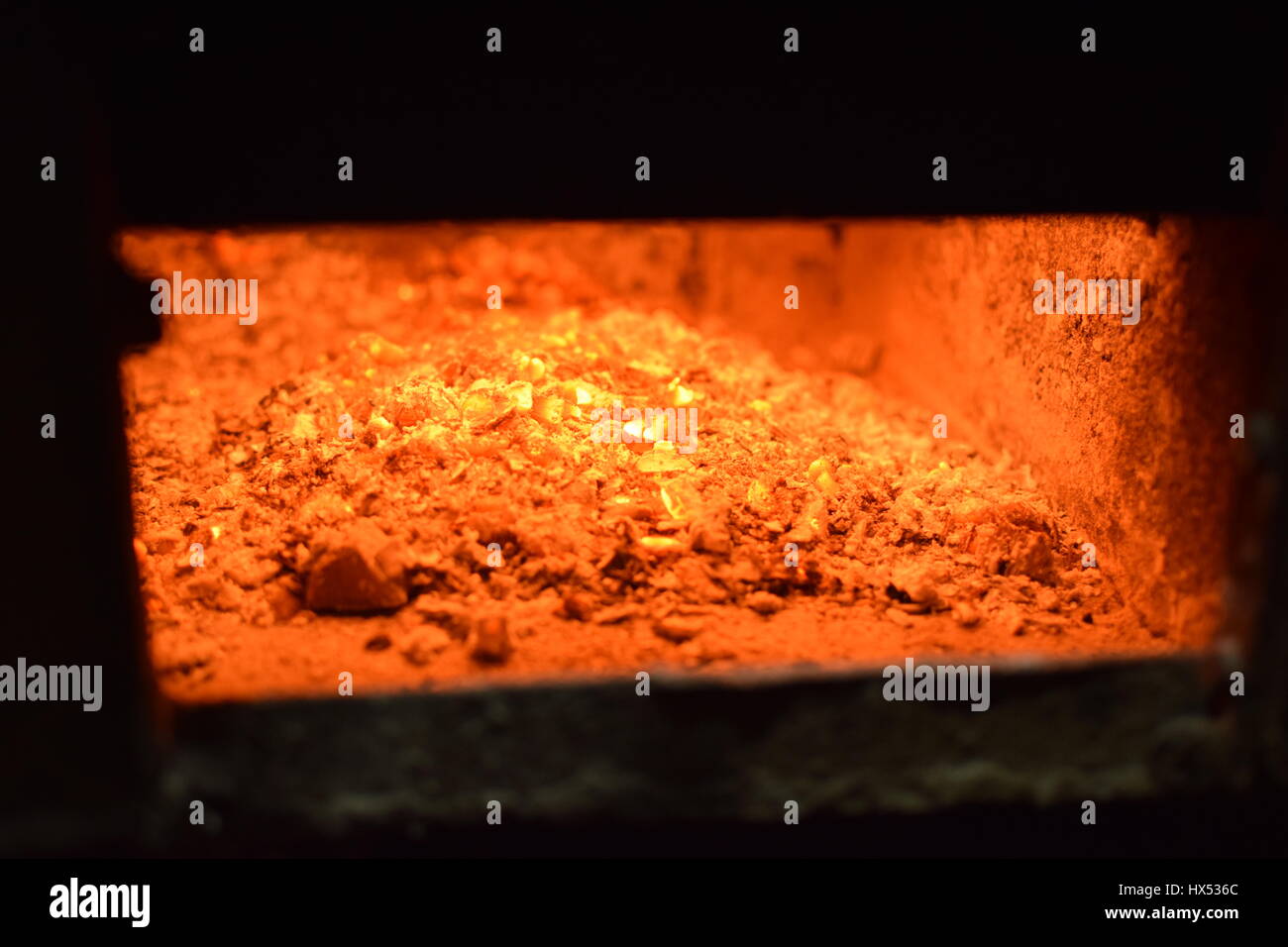 Hot coals in the stove. Red burned by heating the particles tree Stock ...