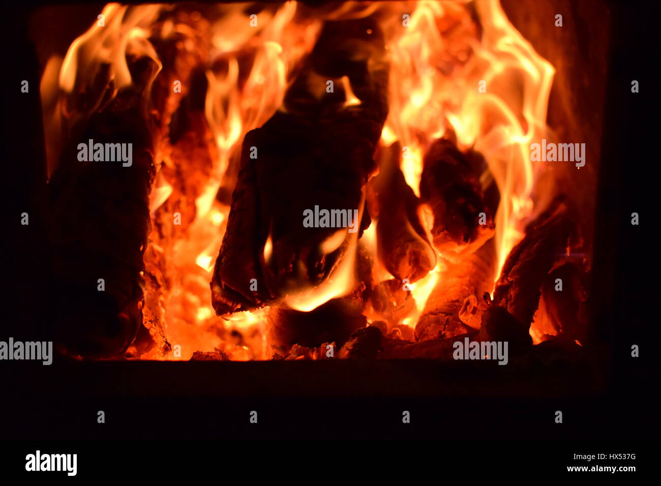 Hot coals in the stove. Red burned by heating the particles tree Stock ...