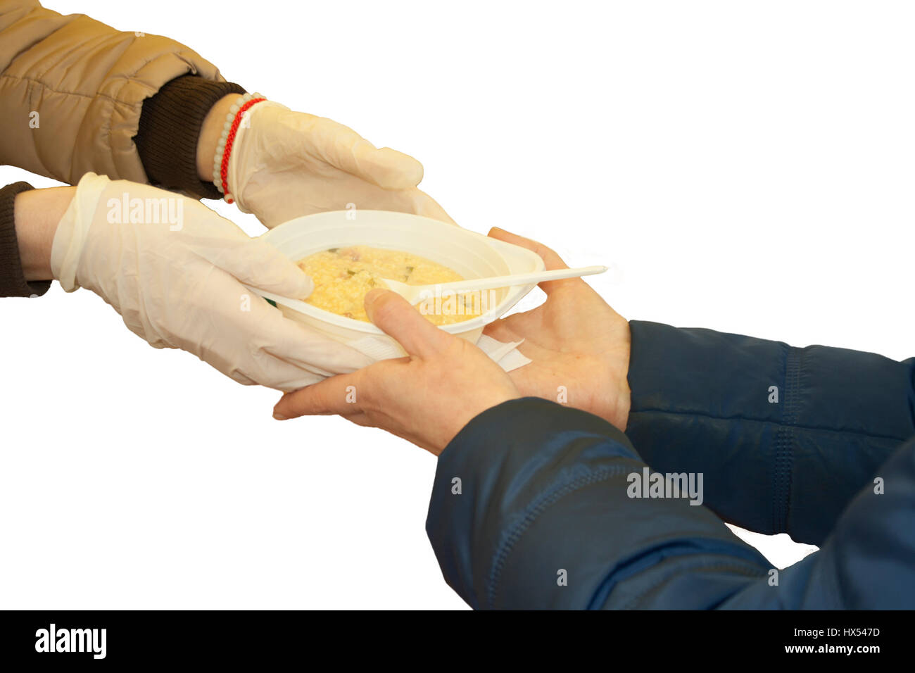 Handing a bowl of food from hand to hand Stock Photo - Alamy