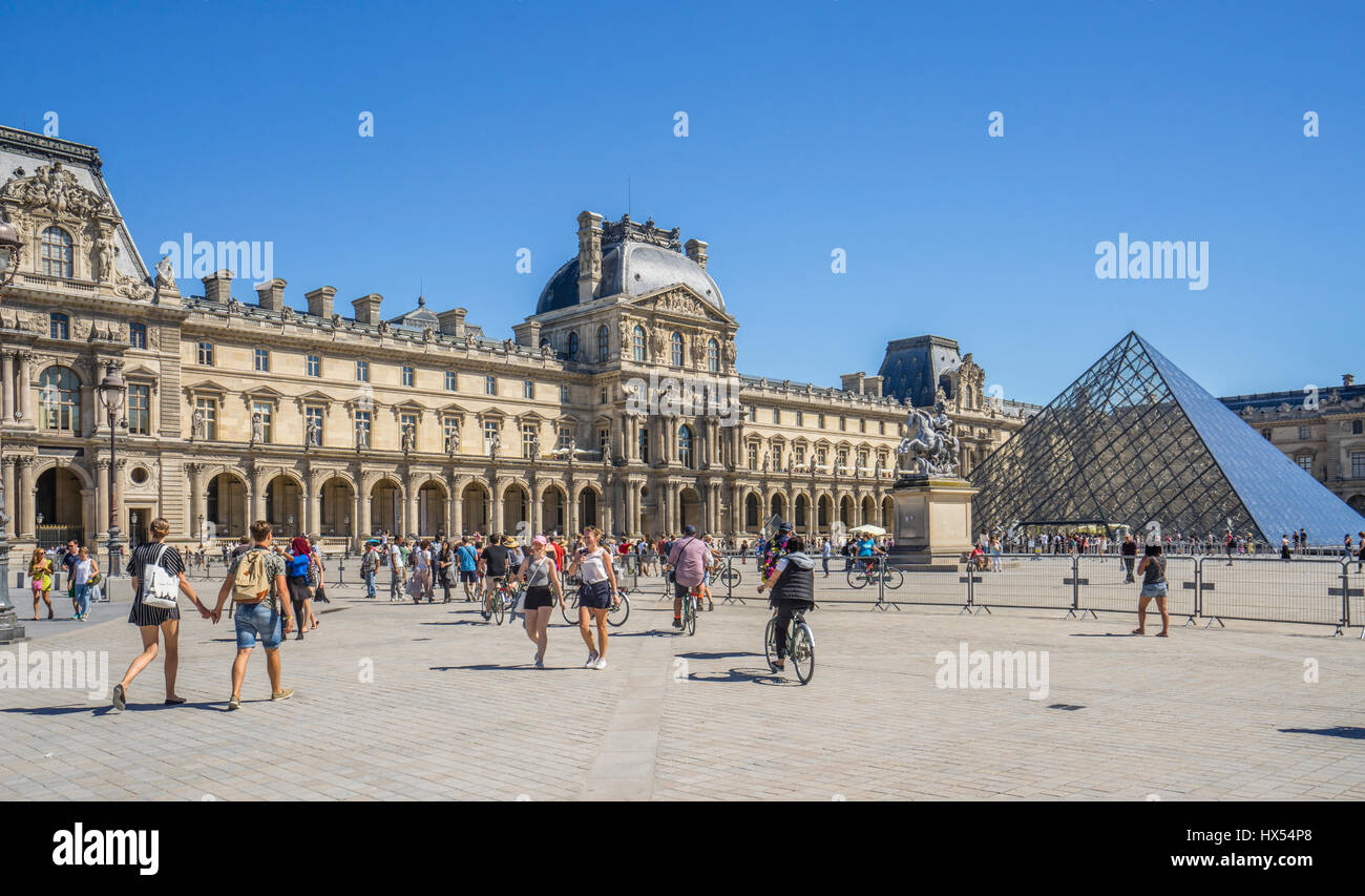 France, Paris, Louvre Palace, view of Napoleon Courtyard with the ...