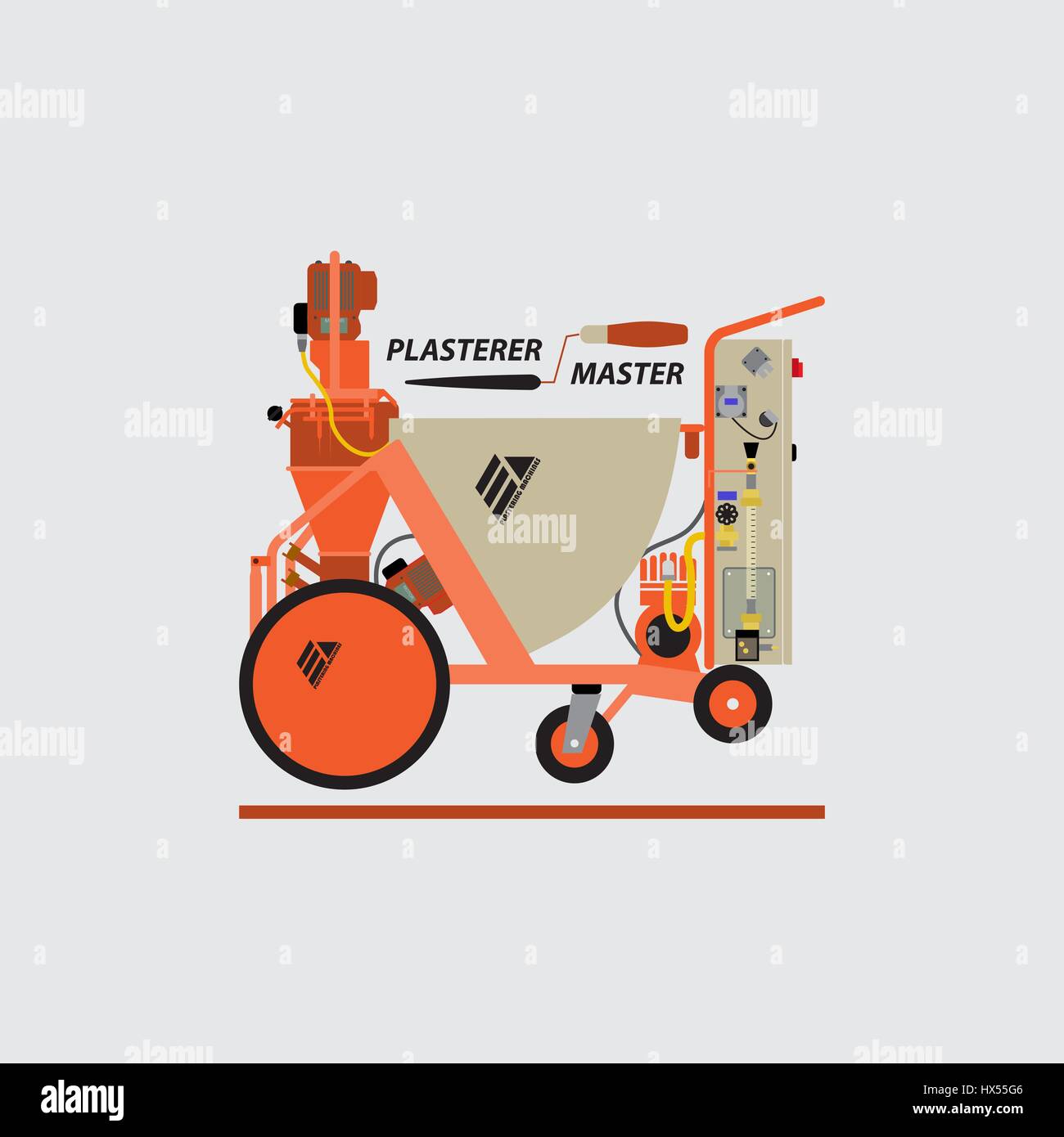 Vector logo of plaster stations. Plaster walls,buildings. Mechanized ...