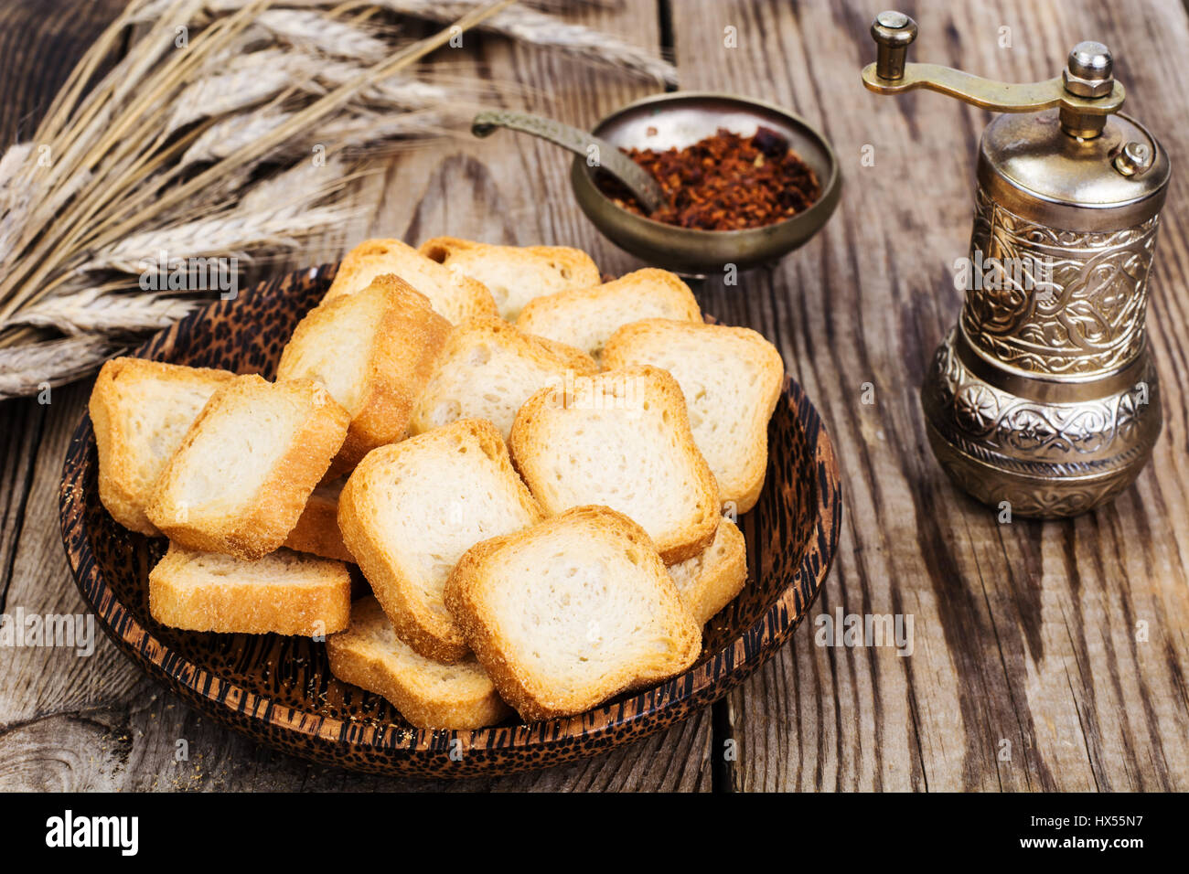 Crispy wheat crunches on wood. Studio Photo Stock Photo - Alamy