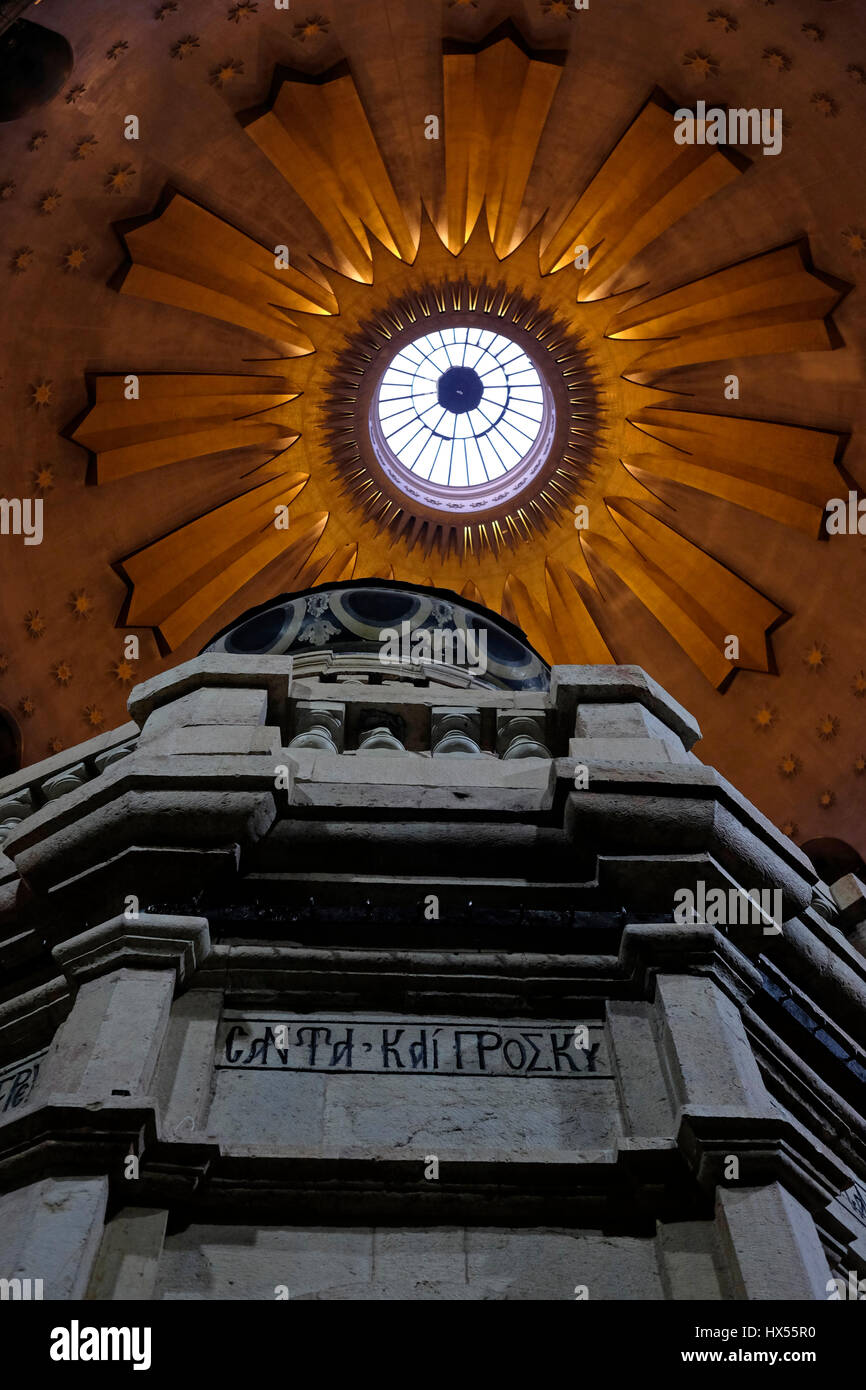 Upward view of the restored Edicule, the shrine that tradition says ...