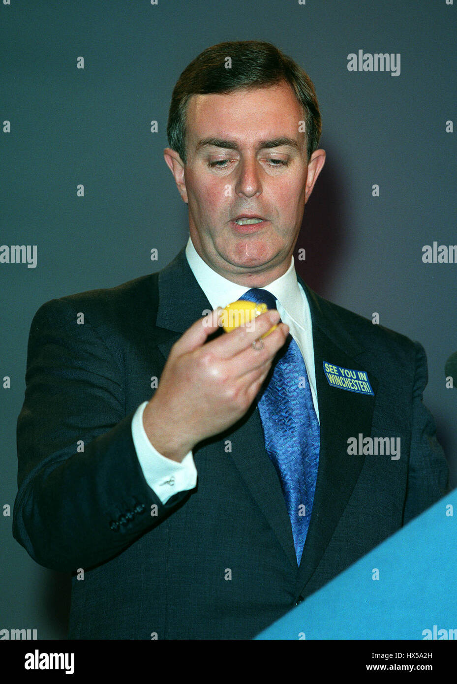 GERRY MALONE MP CHECKS HIS CYBER PET 15 October 1997 Stock Photo - Alamy