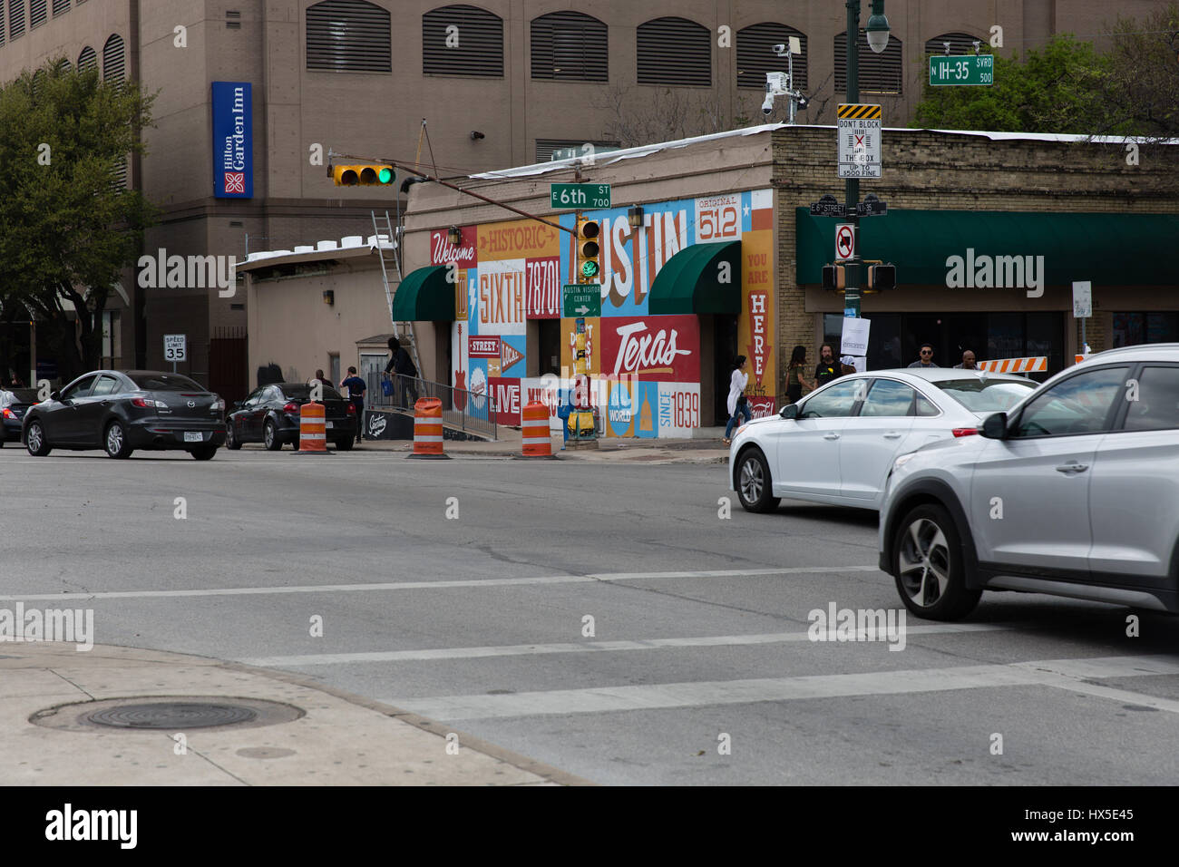 View of wall art on Cesar Chavez St, downtown Austin, Texas Stock Photo ...