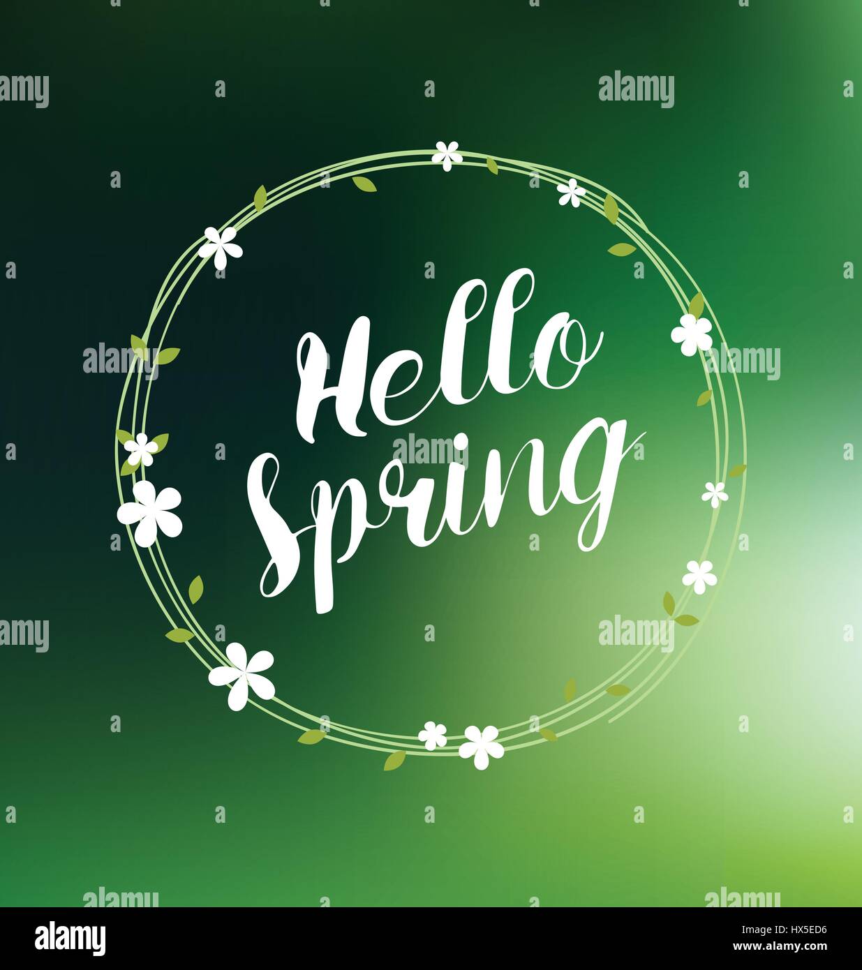 Hello Spring. Circular Floral Wreaths With Leaves on Blurred Background ...