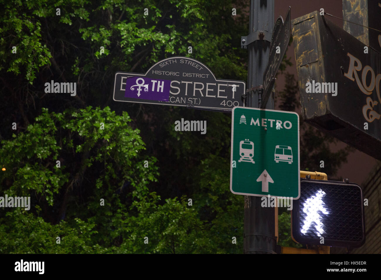 Prince logo stuck on 6th Street sign in downtown Austin, Texas Stock ...