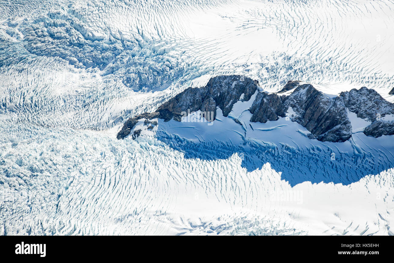 Aerial view of the upper reaches of the Fox Glacier, New Zealand Stock ...