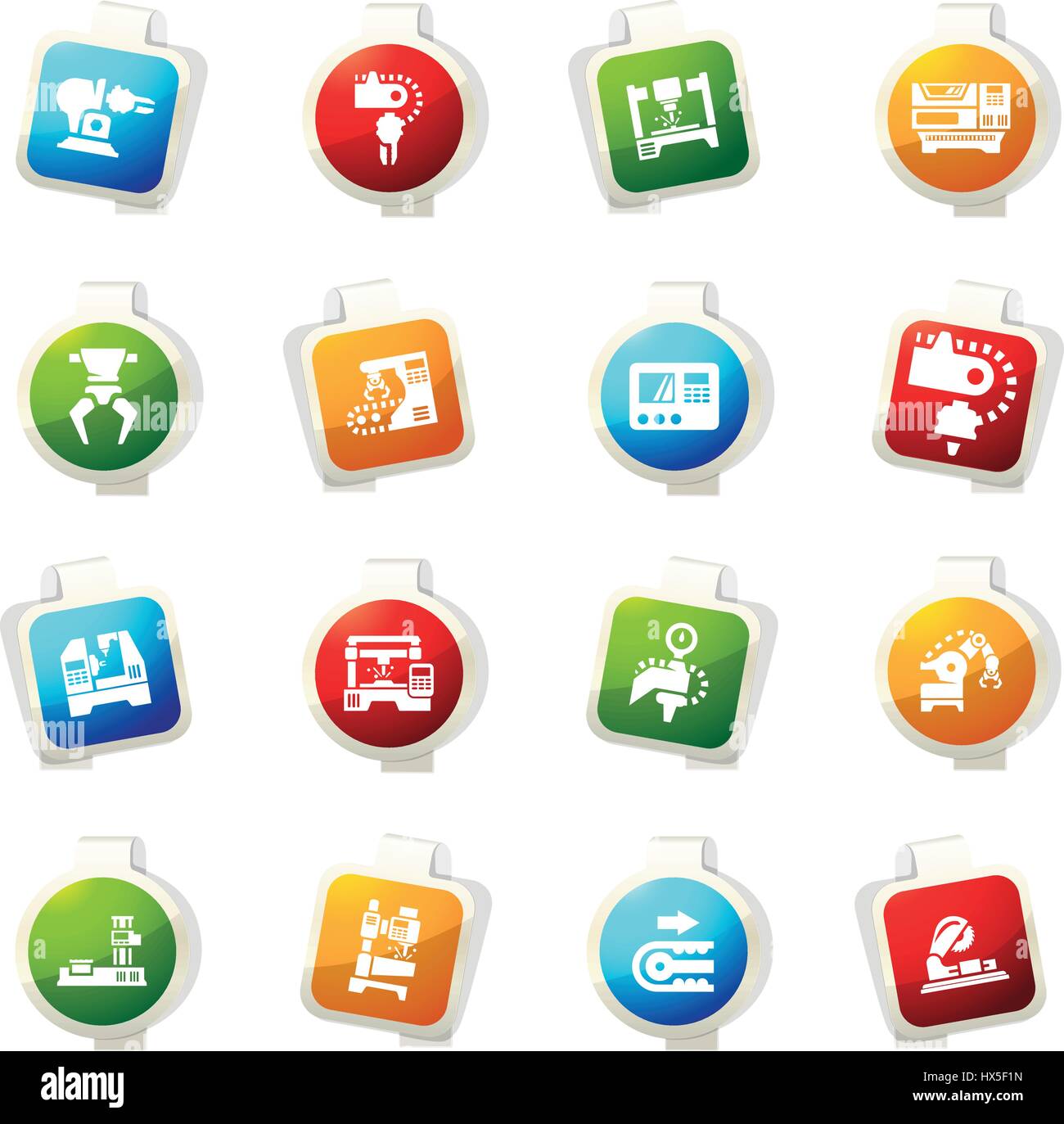 Vector machine tool icons set. Work and factory color icon for web ...
