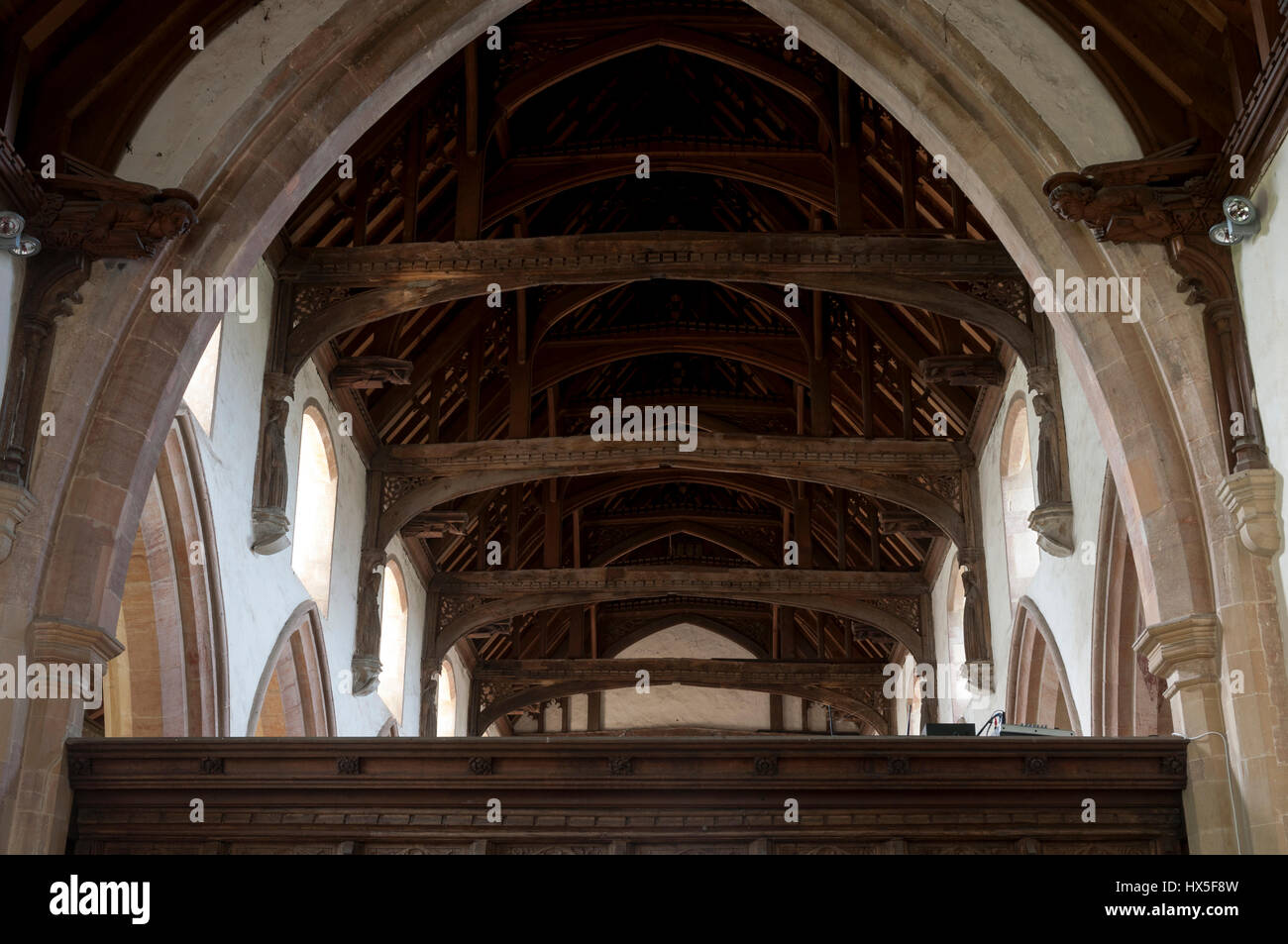 The wooden roof in St. Peter`s Church, Wolferton, Norfolk, England, UK ...