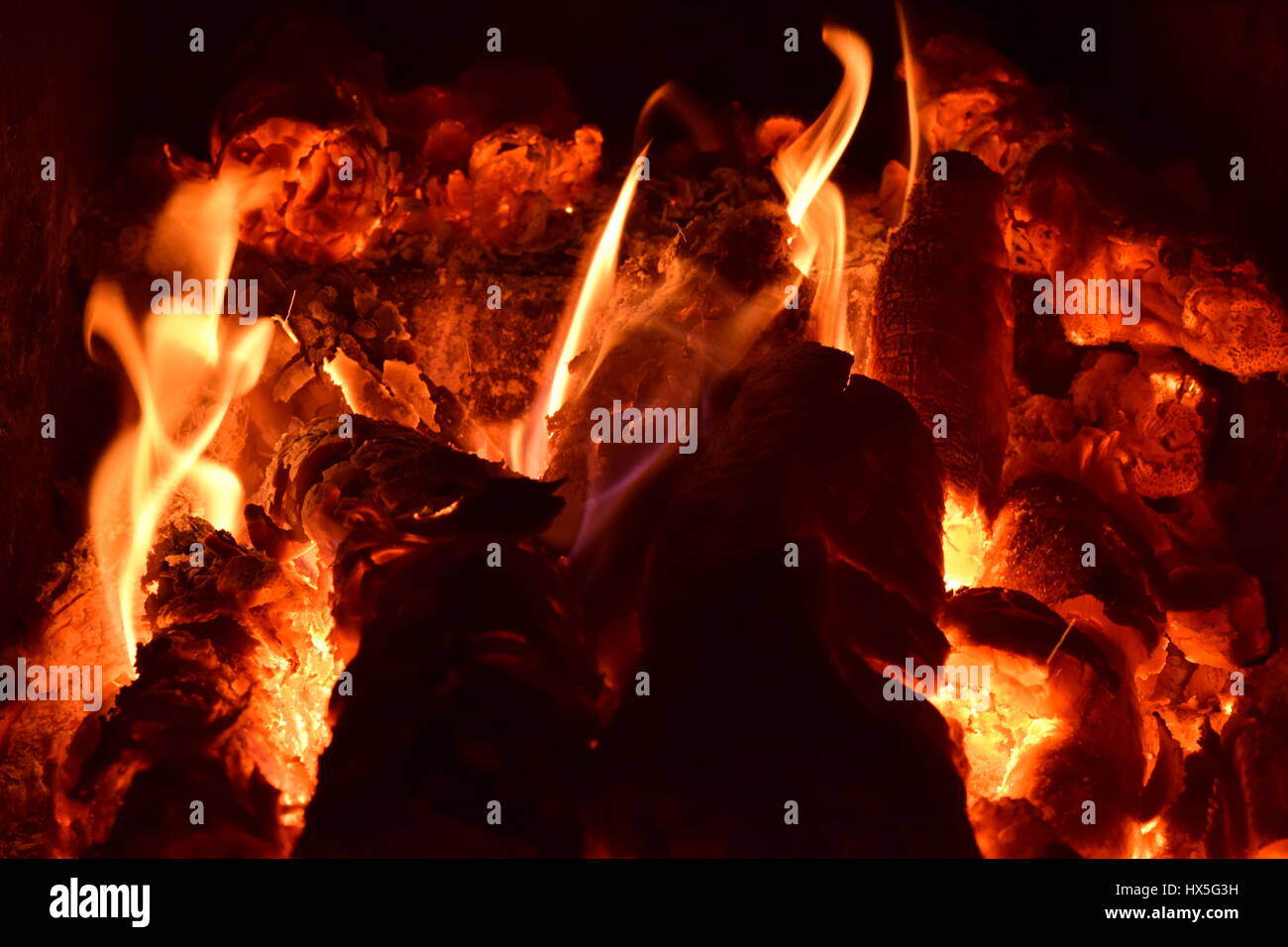 Hot coals in the stove. Red burned by heating the particles tree Stock ...