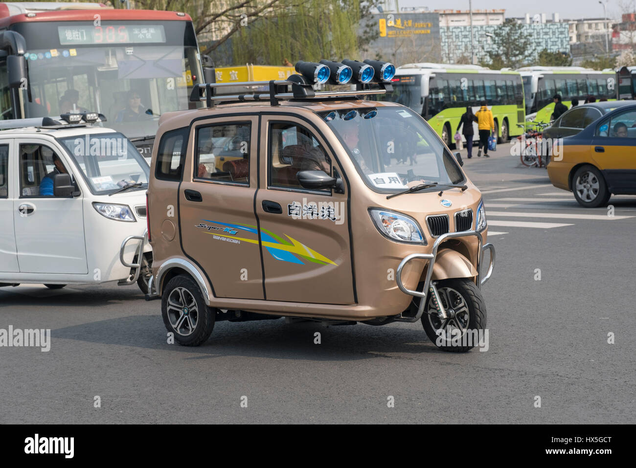 Unlicensed mini electric car in Beijing, China. 27-Mar-2017 Stock Photo ...