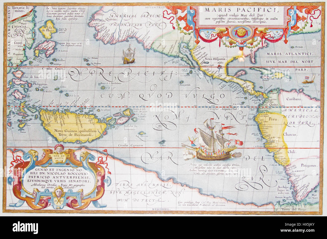 Maris Pacifici Quad Vulga Mar del Zur Abraham Ortelius, 1595 Stock ...