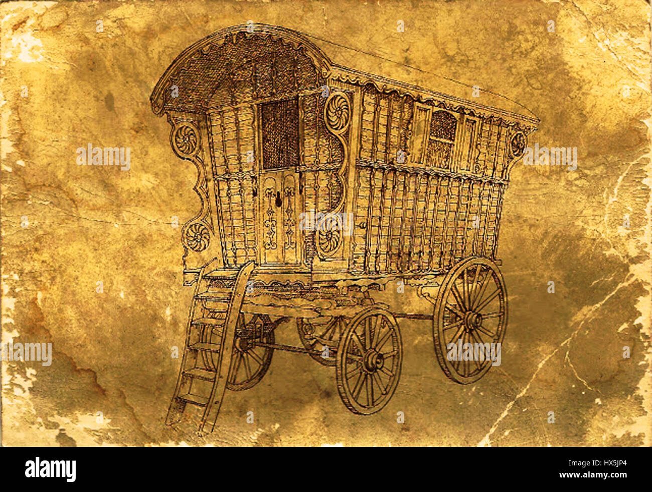 Reading type Gypsy caravan, 1887 Stock Photo - Alamy
