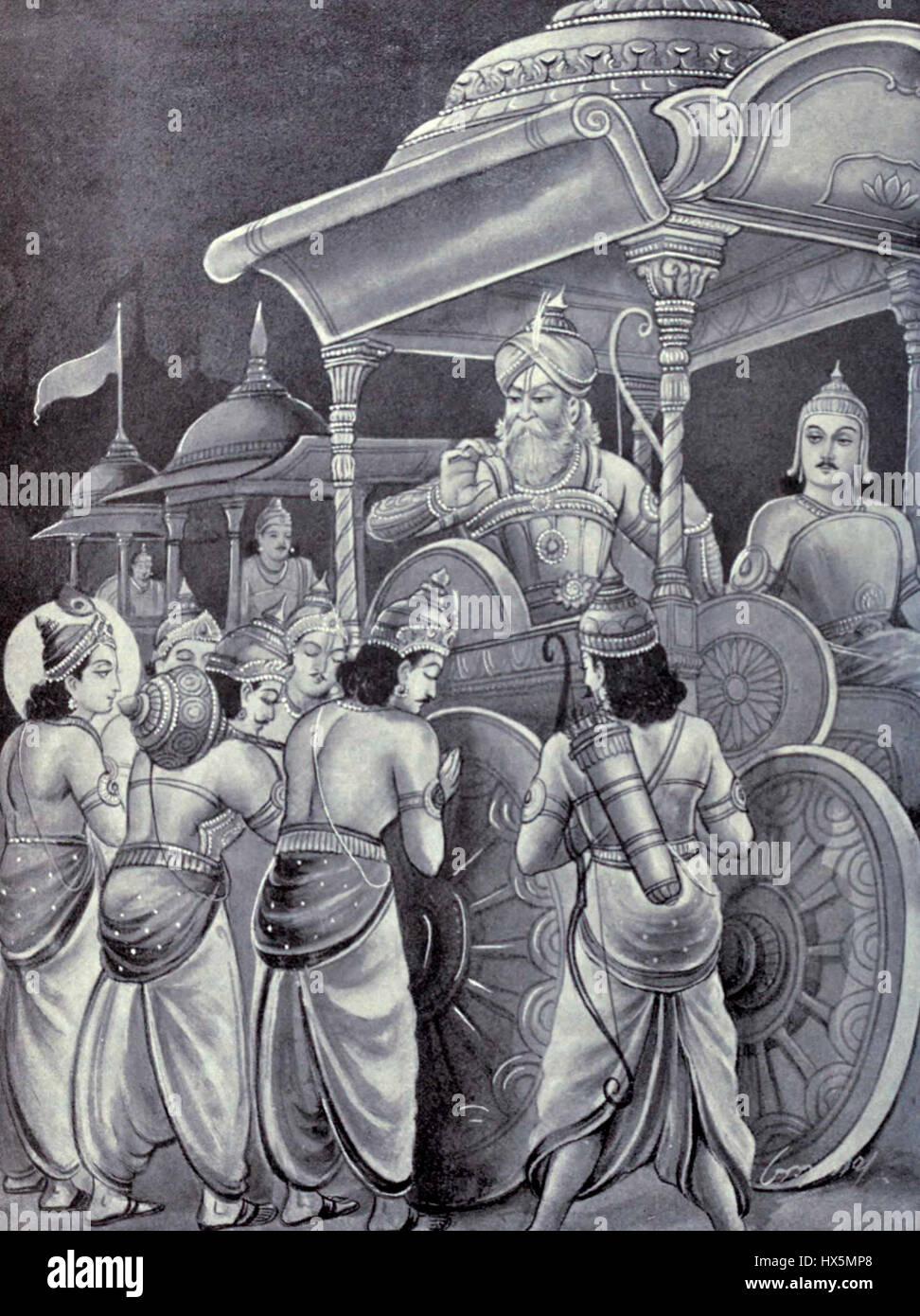 Pandavas headed by Yudhistira and accompanied by Krishna ask Bhishma ...