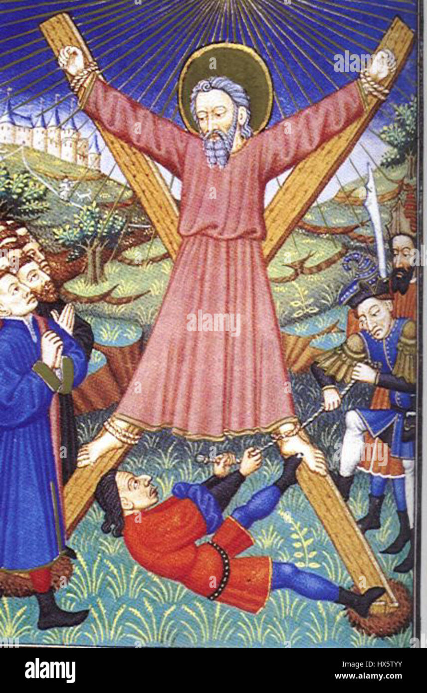 The 'Martyrdom of Andrew' depicts the crucifixion and sacrifice of ...
