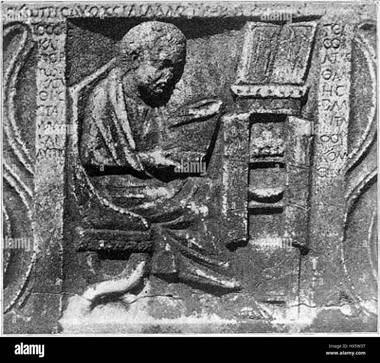 This artwork portrays a Roman figure reading a scroll, illustrating ...