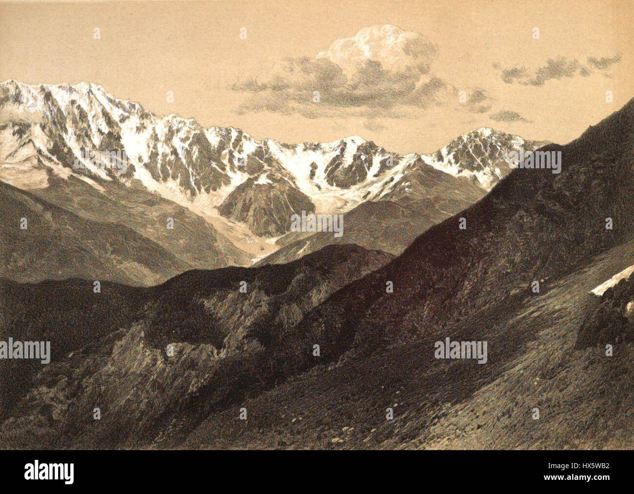 'Mt. Shkhara' by Bernoville, painted in 1875, captures the grandeur of ...