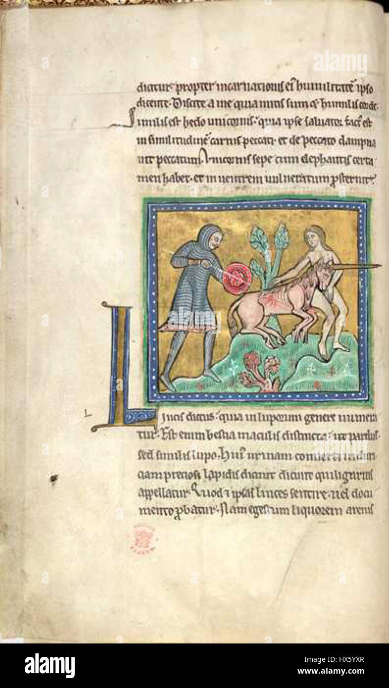The 'Rochester Bestiary Folio 010v' features a medieval illustration of ...