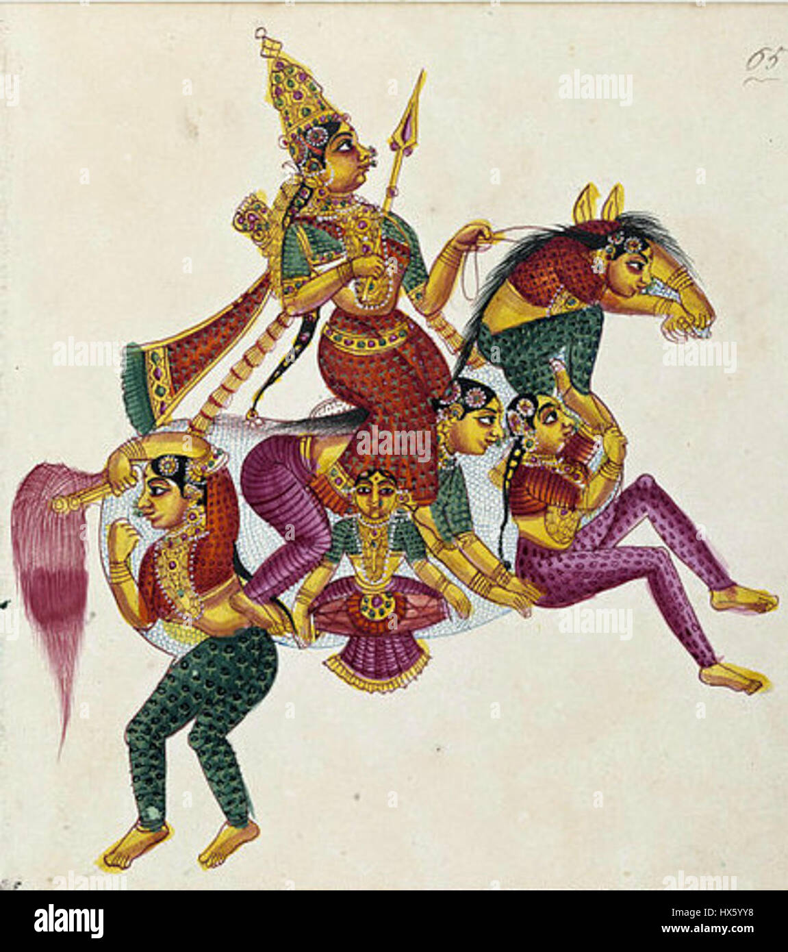 The depiction of Rati on a composite horse is a traditional artwork ...