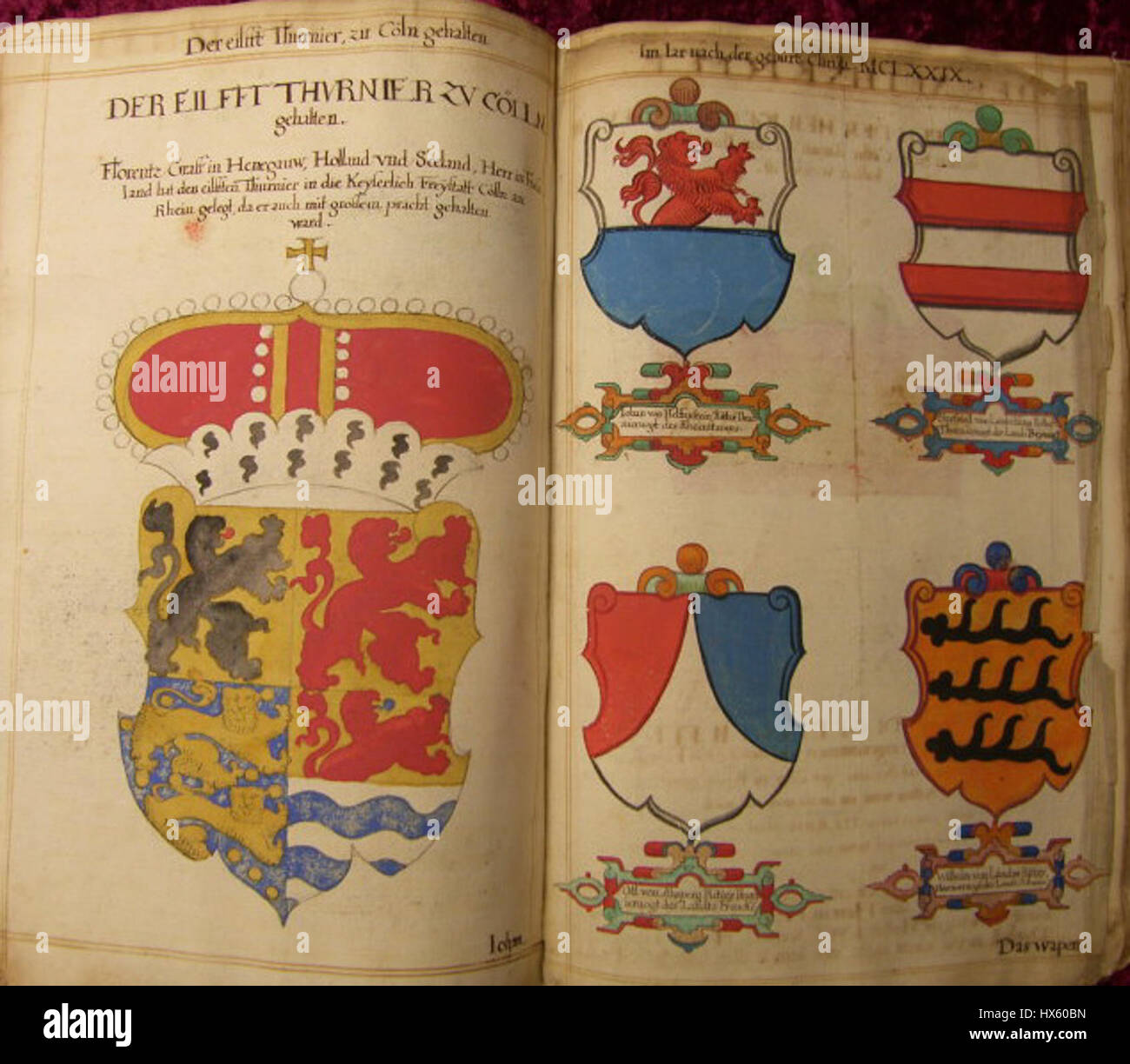 This 17th-century manuscript, 'RC3BCxner Turnierbuch,' is a ...