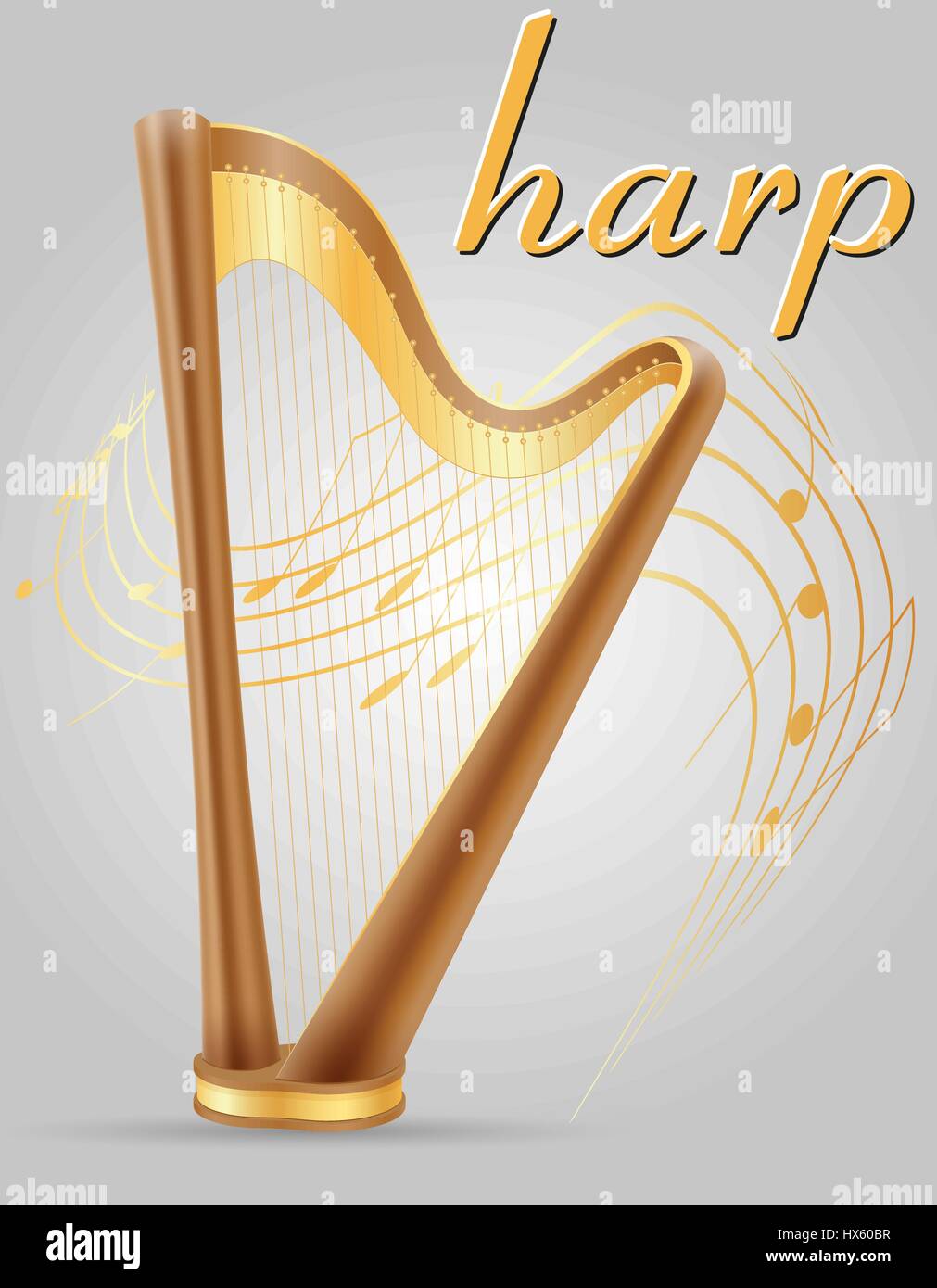 harp musical instruments stock vector illustration isolated on gray ...