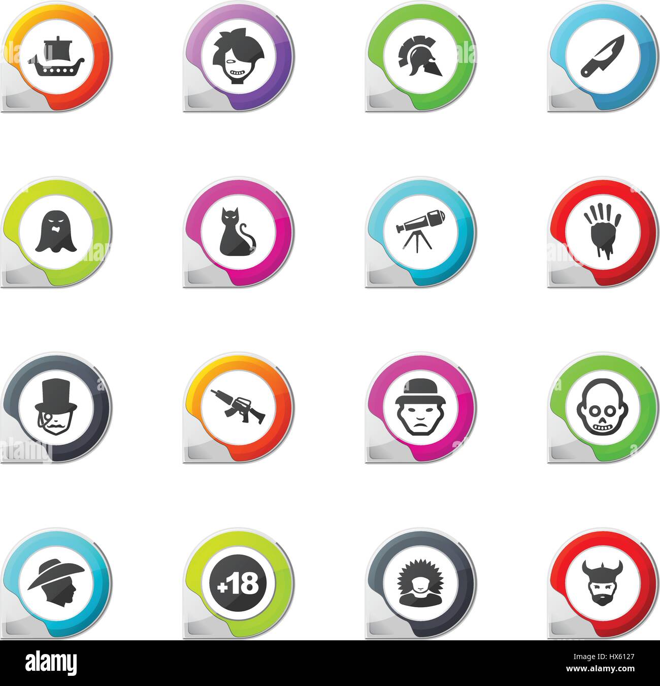 Set of movie genres pointer on the color icons for your design Stock ...