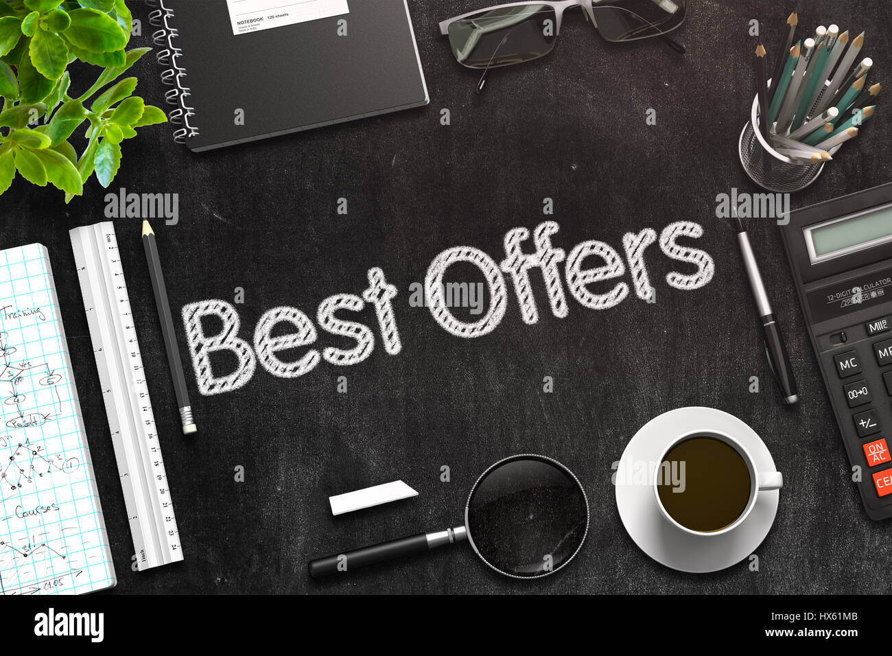 Best Offers Handwritten on Black Chalkboard. 3D Rendering Stock Photo ...