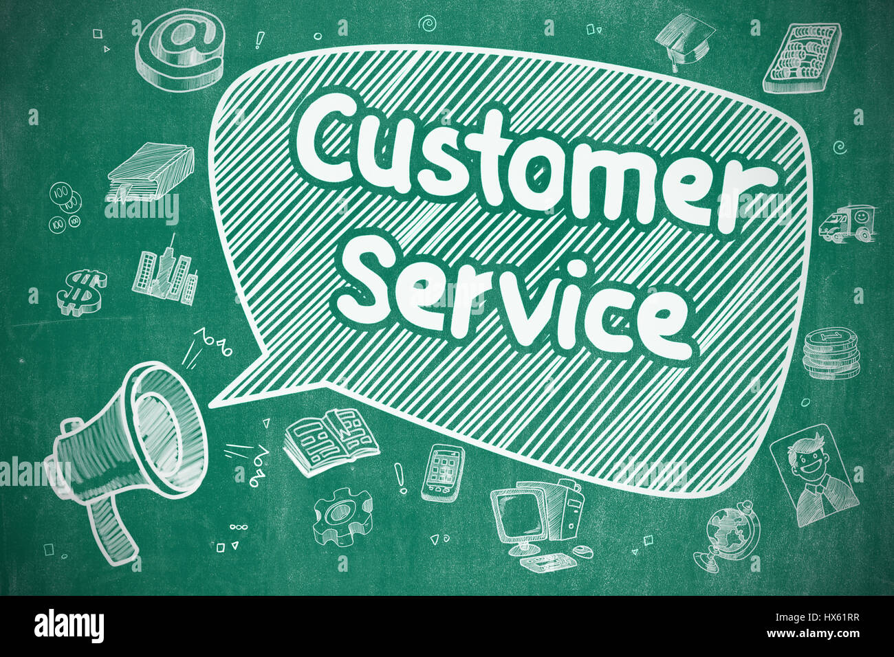 Customer Service - Doodle Illustration on Blue Chalkboard Stock Photo ...