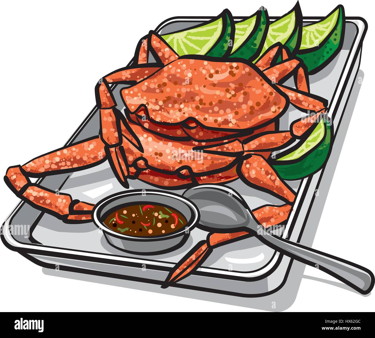 illustration of cooked seafood crabs with lime and sauce Stock Vector ...