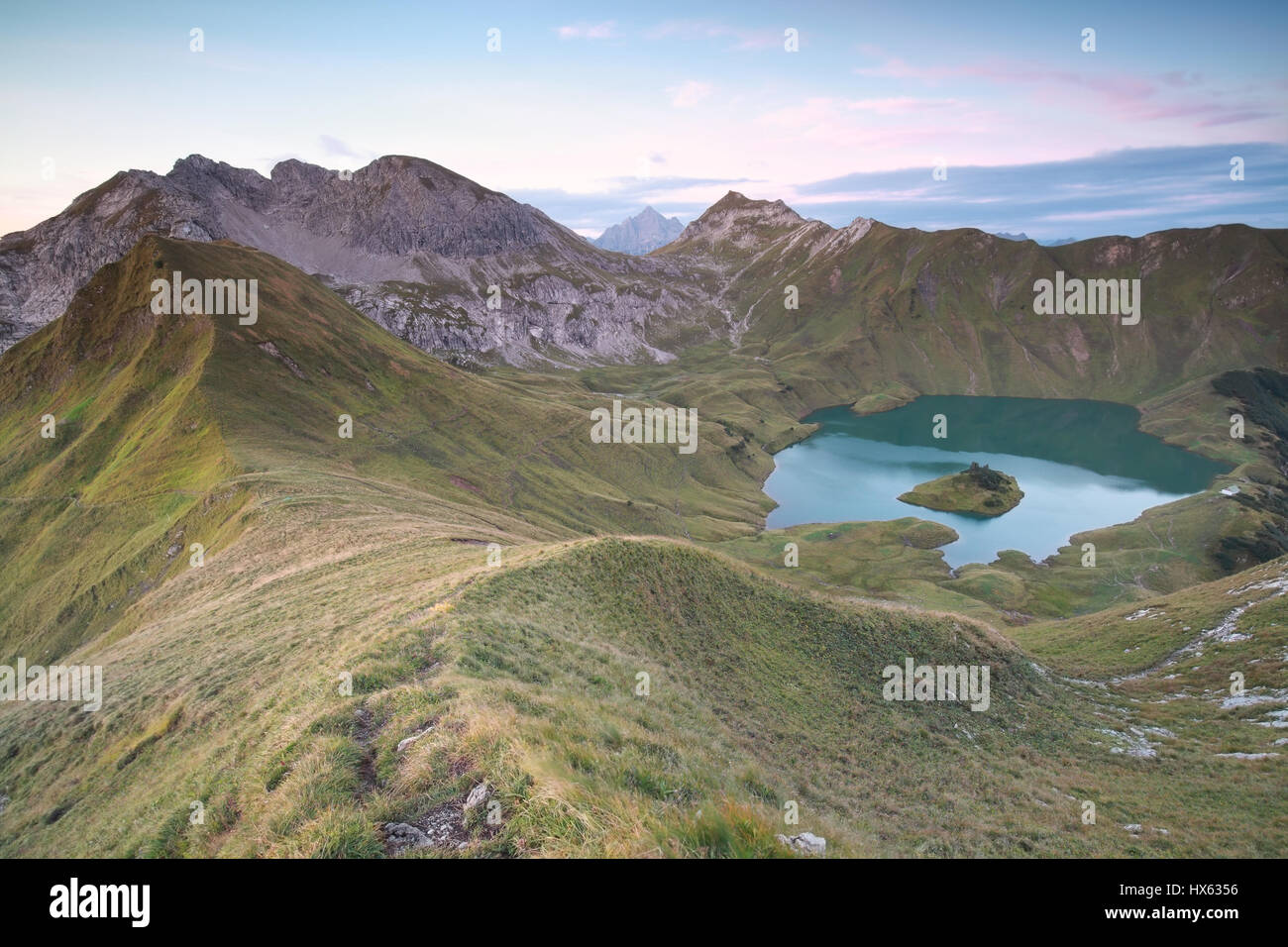 Schrecksee lake in German Alps, view from mountaintop Stock Photo - Alamy
